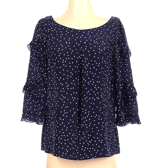 Maeve | Tops | Maeve Anthropologie 0 Silk Navy Blue White Polka Dot ...